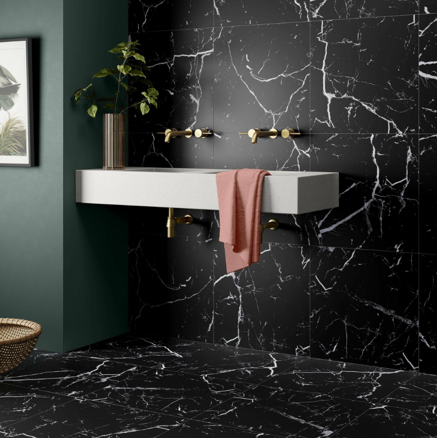 Genova Black Matt Marble Effect 600x600x9mm – TF TILES