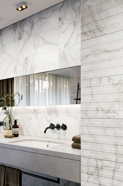 Calacatta Grey Marble Effect Tile 400x250x10mm – TF TILES
