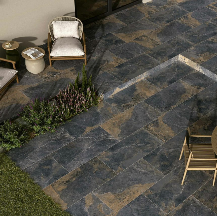 Strato Natural Rustic Black Slate Effect Matt Outdoor Tiles 1200x595x2 ...